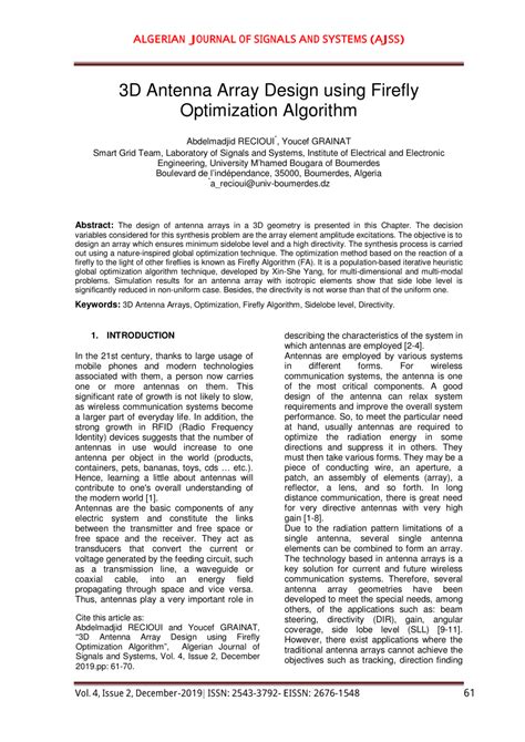PDF D Antenna Array Design Using Firefly Optimization Algorithm