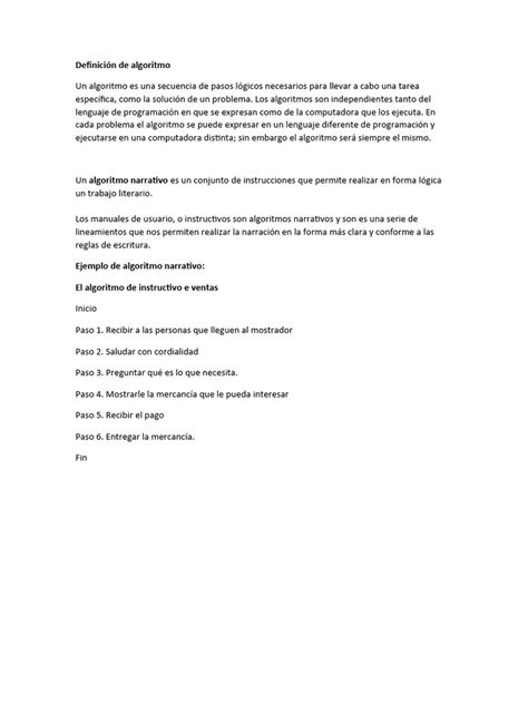 Definición De Algoritmo Pdf Algoritmos Programación De Computadoras
