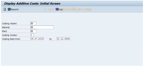 Ck Sap Tcode Display Additive Costs Transaction Code