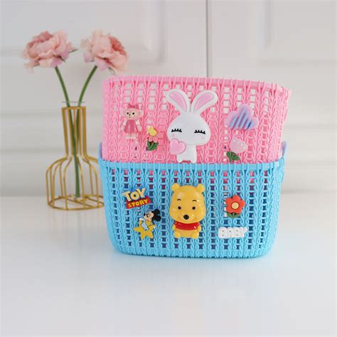 可爱桌面收纳小篮子杂物整理置物蓝创意卡通塑料零食化妆品收纳筐 虎窝淘