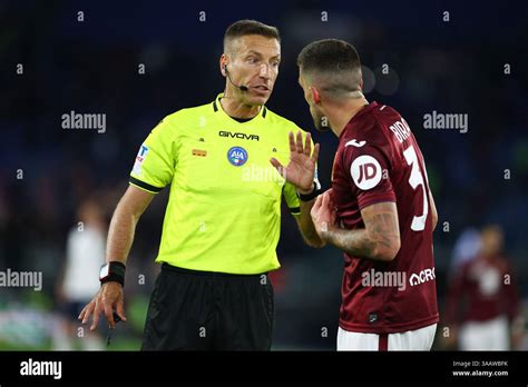 Rome Italy 31th Mar 2025 The Referee Davide Massa And Cristiano