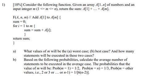 Solved Consider The Following Function Given An Array Chegg