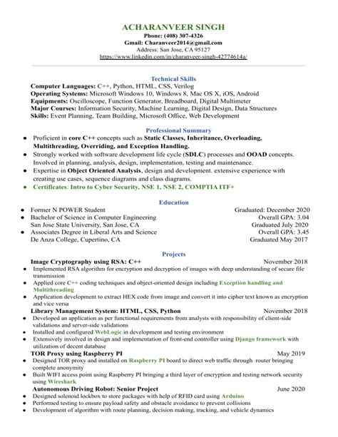 Acharanveer Singh Resume C Python Web Dev Engineering Projects