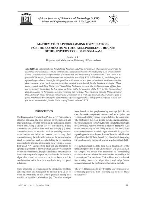Pdf Mathematical Programming Formulations For The Examinations