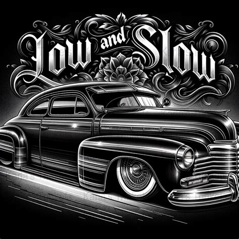 Chicano Lowrider Clipart Black And White Sublimation Digital Download