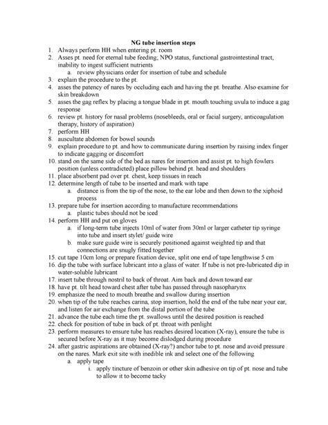 NG Tube Insertion Steps NG Tube Insertion Steps Always Perform HH When Entering Pt Room Asses