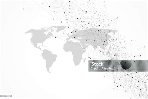 세계 지도 함께 글로벌 네트워크 연결입니다 인터넷 연결 배경입니다 연결 구조를 추상화 합니다 다각형 공간 배경입니다 벡터 일러스트입니다 가상현실에 대한 스톡 벡터 아트 및