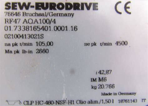 New Sew Eurodrive Rf47 Aqa100 4 Gear Reducer 42 87 Rf47aqa1004 Sb