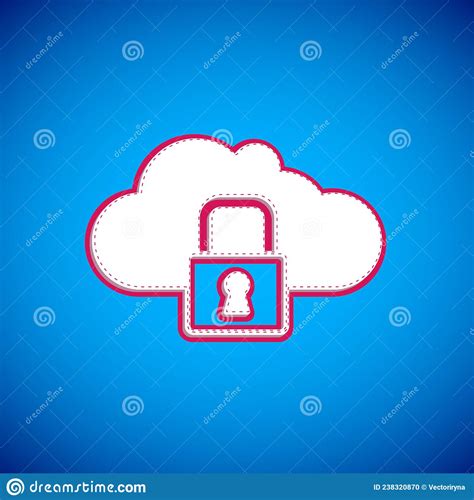 White Cloud Computing Lock Icon Isolated On Blue Background Security