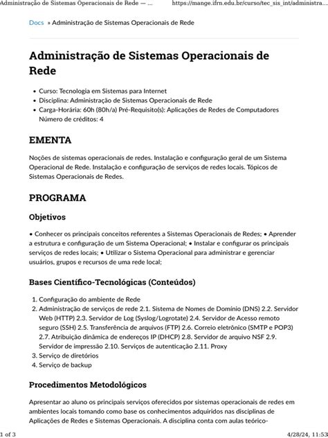 administração de sistemas operacionais de rede documentação tecnólogo