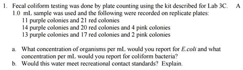 Solved Fecal Coliform Testing Was Done By Plate Counting