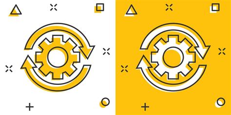 Workflow Process Icon In Comic Style Gear Cog Wheel With Arrows Vector