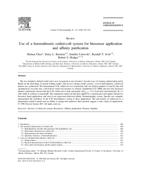 Pdf Use Of A Heterodimeric Coiled Coil System For Biosensor