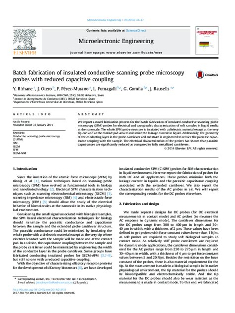 Pdf Batch Fabrication Of Insulated Conductive Scanning Probe Microscopy Probes With Reduced