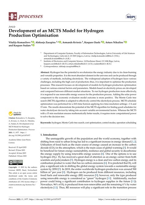 Pdf Development Of An Mcts Model For Hydrogen Production Optimisation