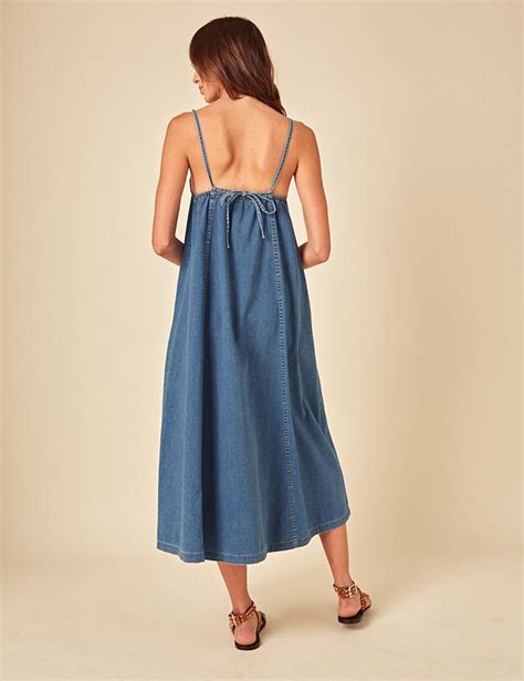 Blue Denim Jazmine Midi Smock Dress In 2025 Smock Dress Dress Blue