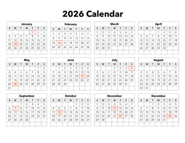 2026 Calendar With Holidays Calendar Options