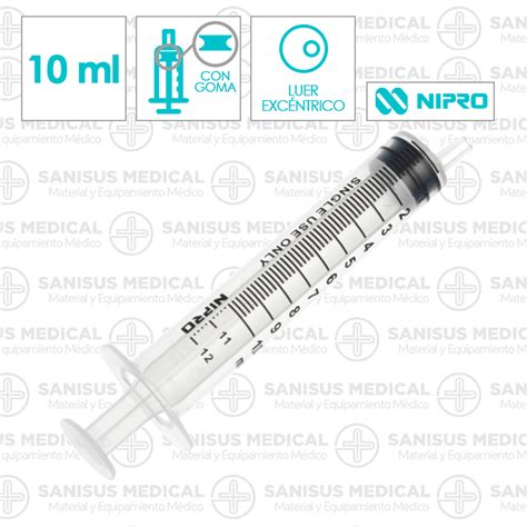 Jeringa 10ml De 3 Cuerpos Luer Excéntrico Niprocaja 100 Uds Sanisus Medical