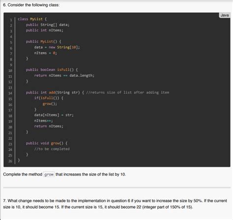Solved 6 Consider The Following Class Java 1 2 3 Class