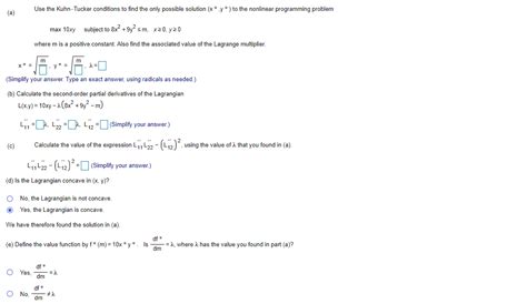 Solved A Use The Kuhn Tucker Conditions To Find The Only