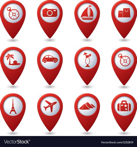 Map Pointers With Travel Icons Royalty Free Vector Image