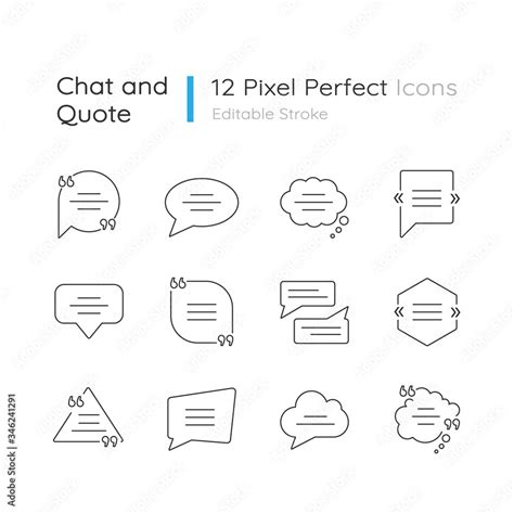 Dialogue Box Pixel Perfect Linear Icons Set Blank Speech Clouds
