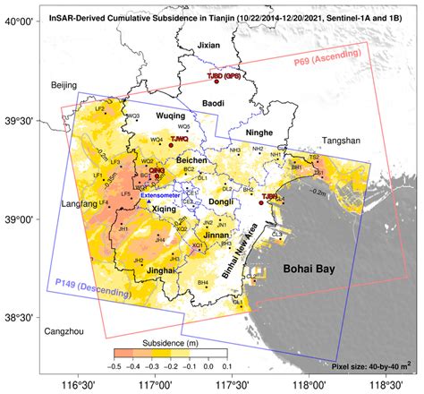 The Cumulative Subsidence Derived From Sentinel 1ab Sar Data Spanning Download Scientific