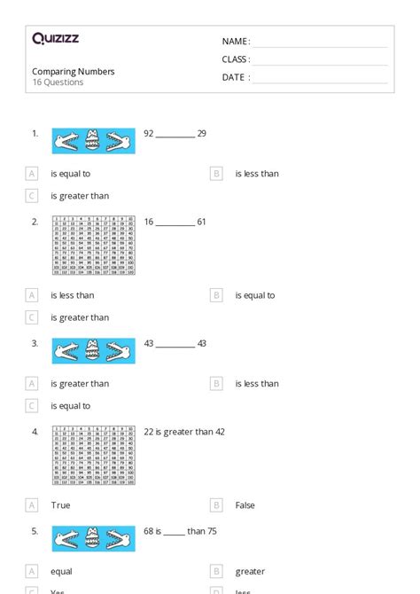 50 Comparing Numbers 0 10 Worksheets For 2nd Grade On Quizizz Free