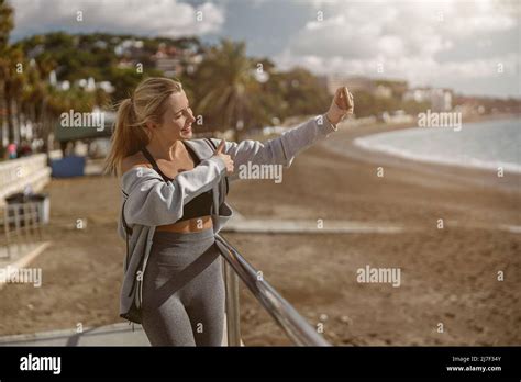 Caucasian Fit Female Engaged In Sports At Sea Stock Photo Alamy
