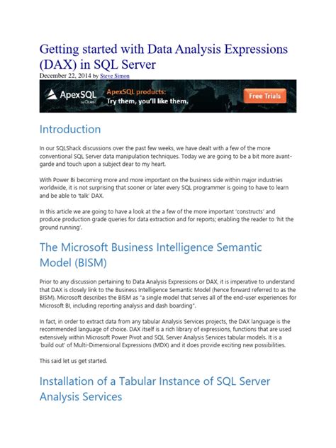 Getting Started With Data Analysis Expressions Pdf Relational Model