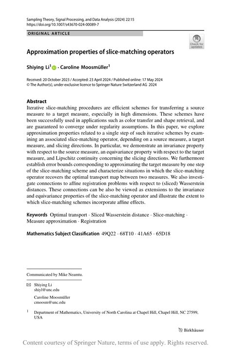 approximation properties of slice matching operators request pdf