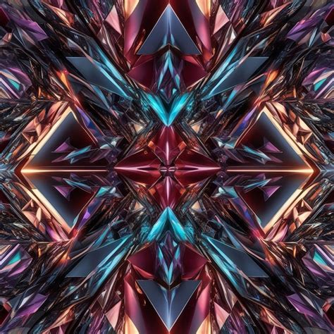 Dynamic Neon Geometric Pattern With Reflective Surfaces Premium Ai Generated Image
