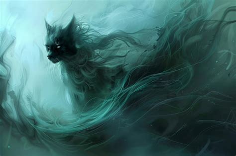 Premium Photo Ethereal Spectral Cat Creature In Misty Fantasy