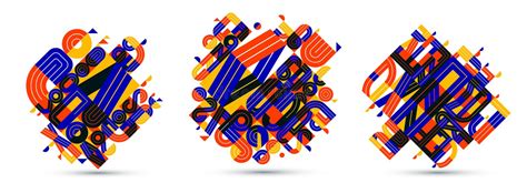 Abstract Geometric Composition Vector Designs Set Colorful Abstraction Isolated On White