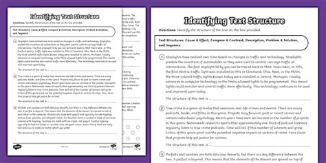 Sixth Grade Identifying Text Structure Worksheet