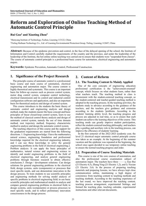 Pdf Reform And Exploration Of Online Teaching Method Of Automatic