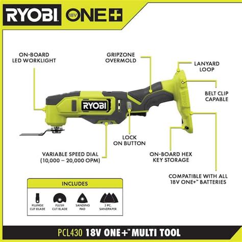 RYOBI ONE 18V Cordless Multi Tool With ONE 18V 2 0 Ah Lithium Ion Battery PCL430B PBP006 The