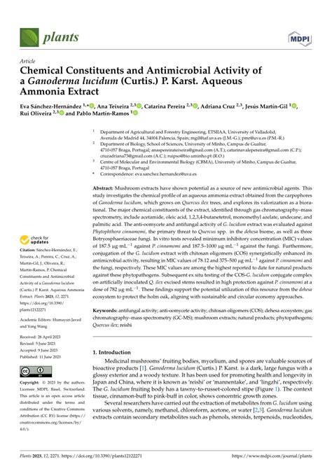 Pdf Chemical Constituents And Antimicrobial Activity Of A Ganoderma Lucidum Curtis P Karst