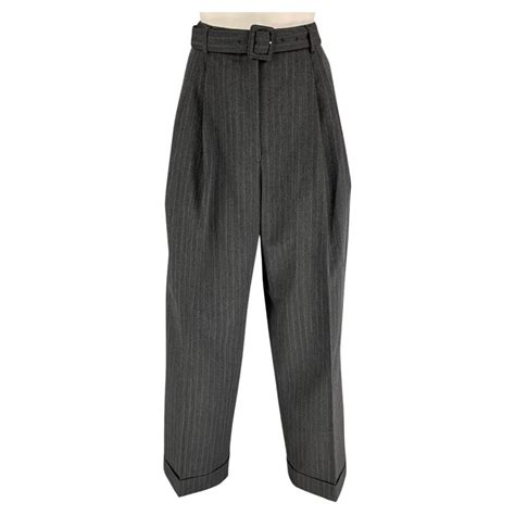 Dries Van Noten Size 6 Dark Gray Polyester Wool Stripe Wide Leg Dress
