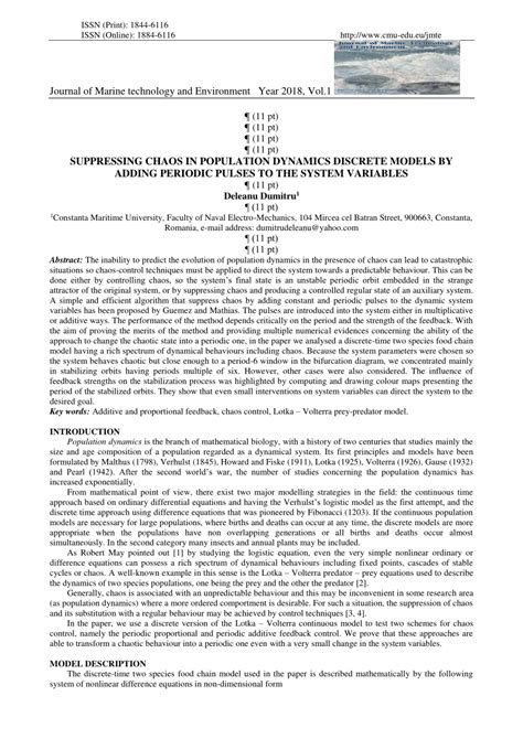 Pdf Suppressing Chaos In Population Dynamics Discrete Models By Adding Periodic Pulses To The