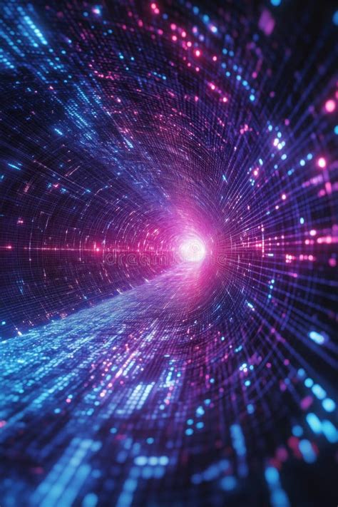 Vibrant Digital Tunnel With Glowing Particles And Light Trails