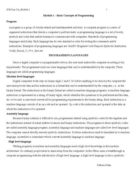 Unit 1 C Programming Notes Module 1 Basic Concepts Of Programming