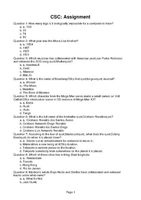 Csc257 Document 1 Csc Assignment Question 1 How Many Legs Is It