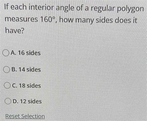 Solved If Each Interior Angle Of A Regular Polygon Measures 160° How