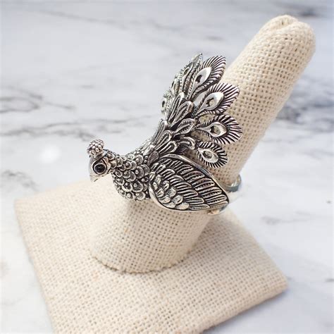 Peacock Ring Peacock Jewelry Silver Peacock Ring Bird Ring Etsy