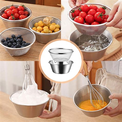 304 Stainless Steel Colander Mini Strainer With Mixing Bowl Small Container For Berries And Be