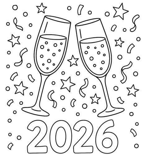 Szczęśliwego Nowego Roku 2026 Kolorowanki Do Bezpłatnego Druku