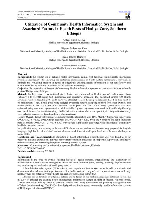 Pdf Utilization Of Community Health Information System And Associated Factors In Health Posts