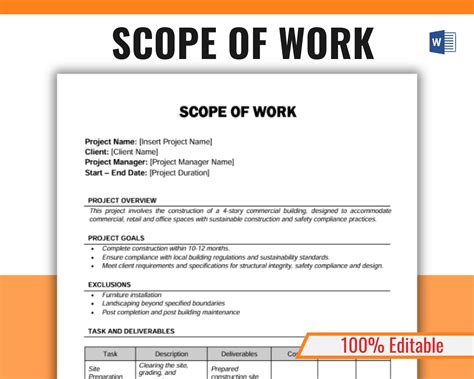 Scope Of Work Template Statement Of Work Sow Template Project