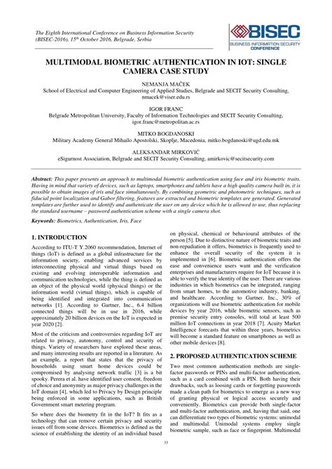 PDF Multimodal Biometric Authentication In IoT Single Camera Case Study